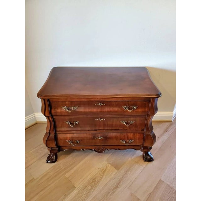 Antique French Mahogany Walnut Burl Bombe Low Commode | Chairish