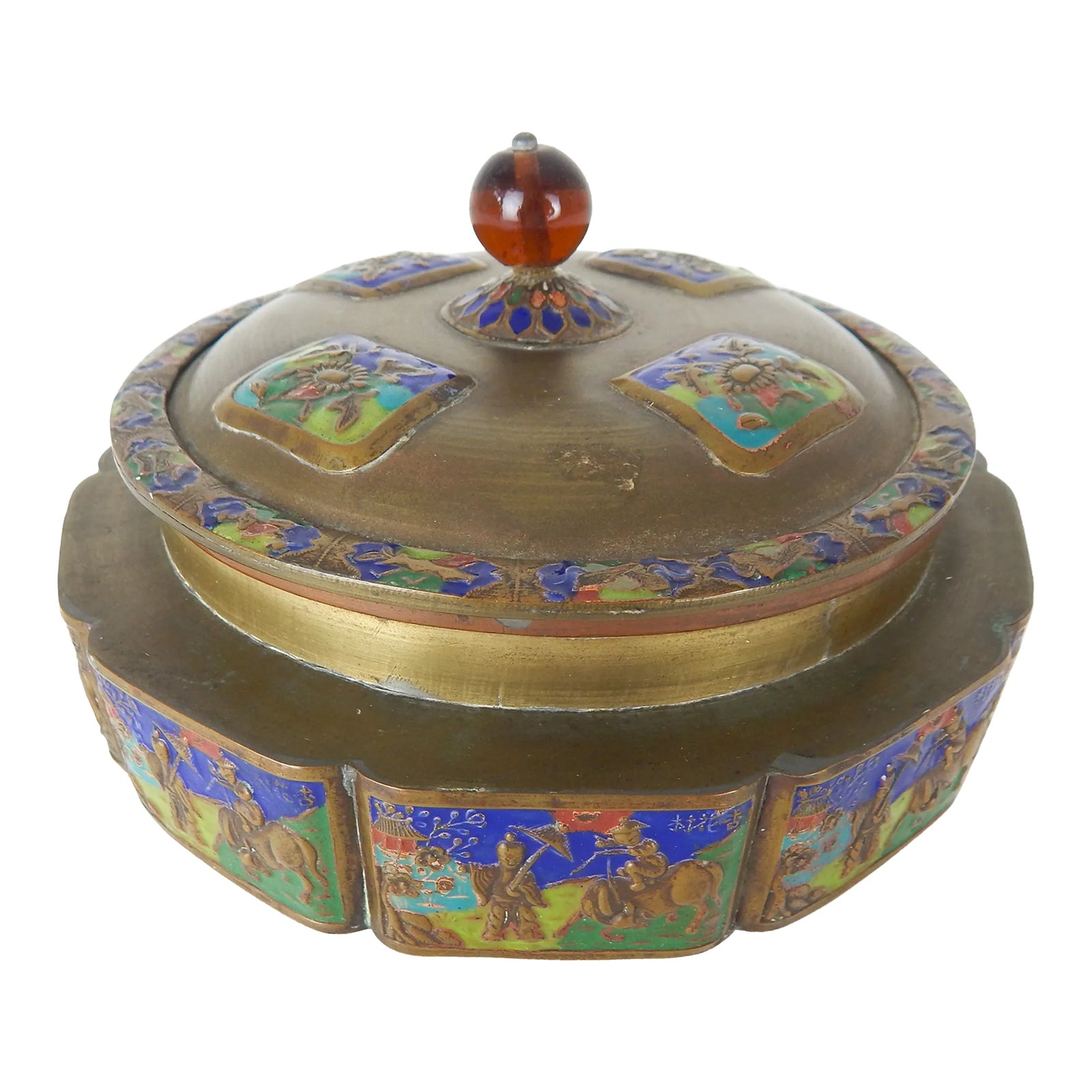 Early 20th Century Chinese Brass Enameled Box With Turquoise Blue ...