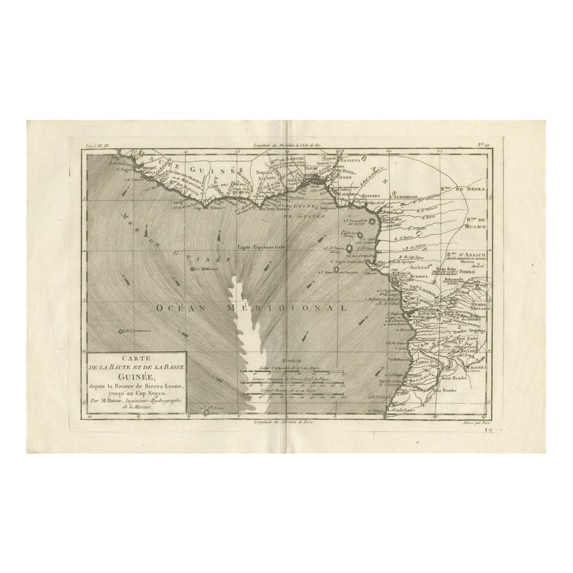Upper and Lower Guinea Coast Map by Bonne, 1780 | Chairish