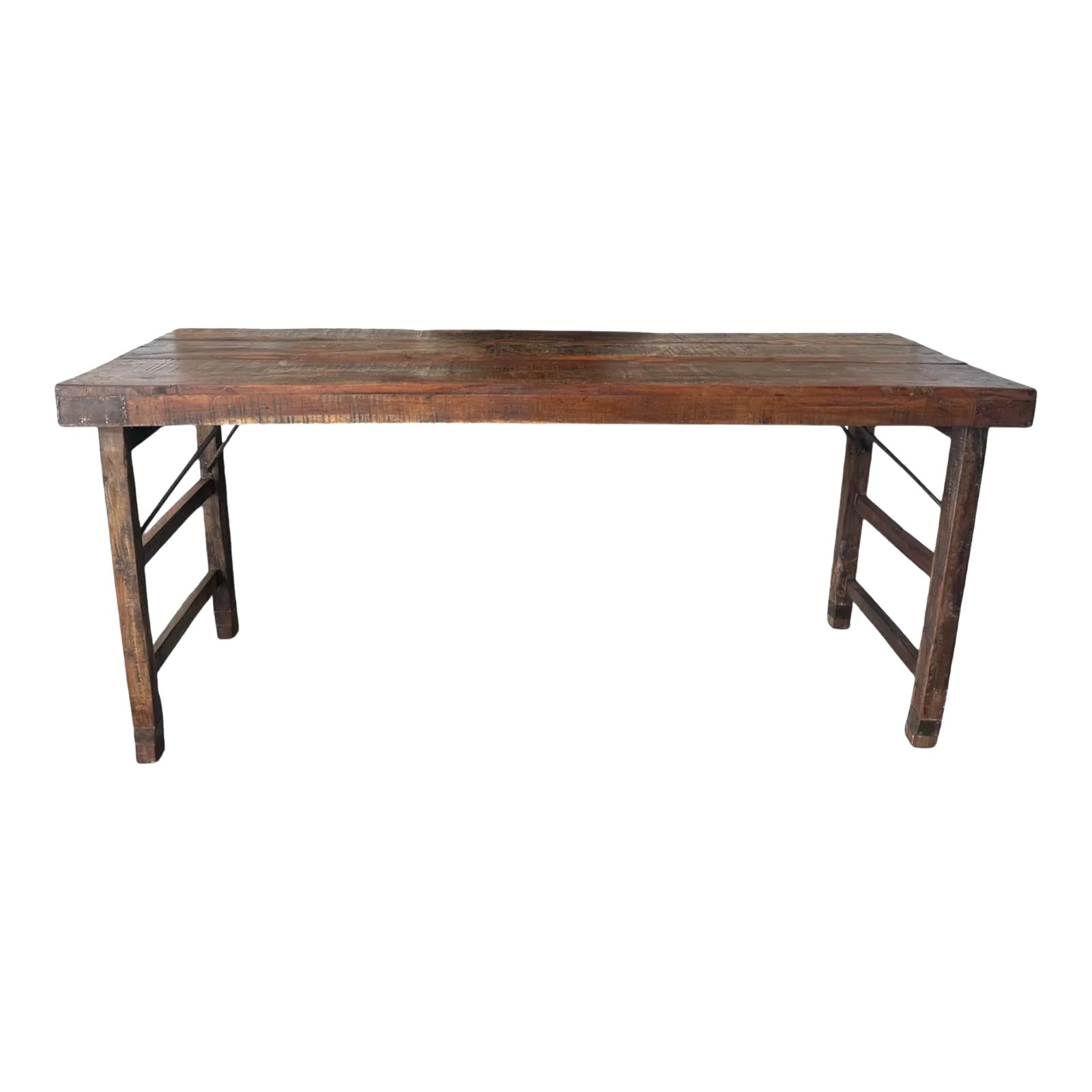 1990s Vintage Rustic Industrial Folding Console Work Table | Chairish