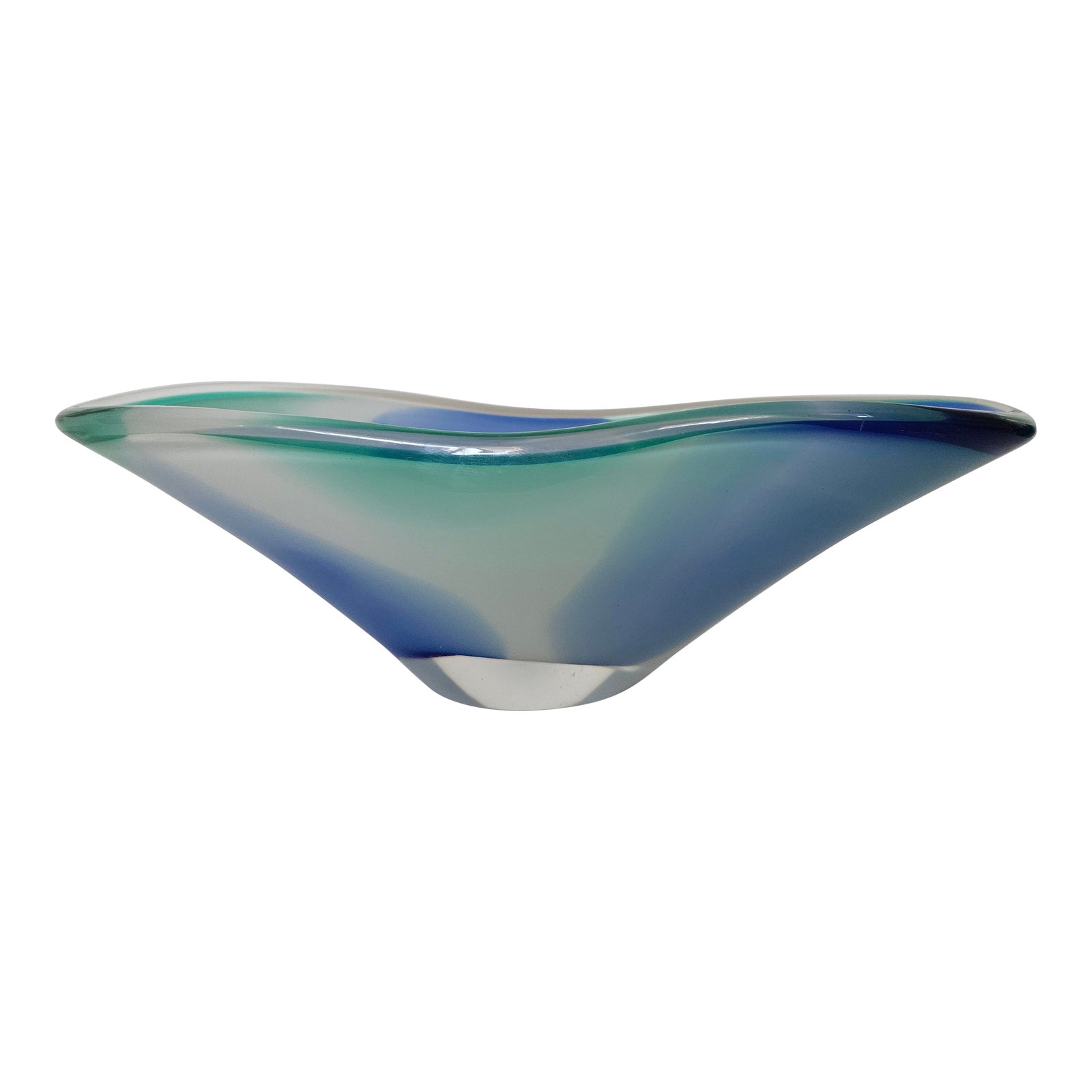 1970s Murano-Style Blue-Green Triangular Art Glass Vase Attributed to ...