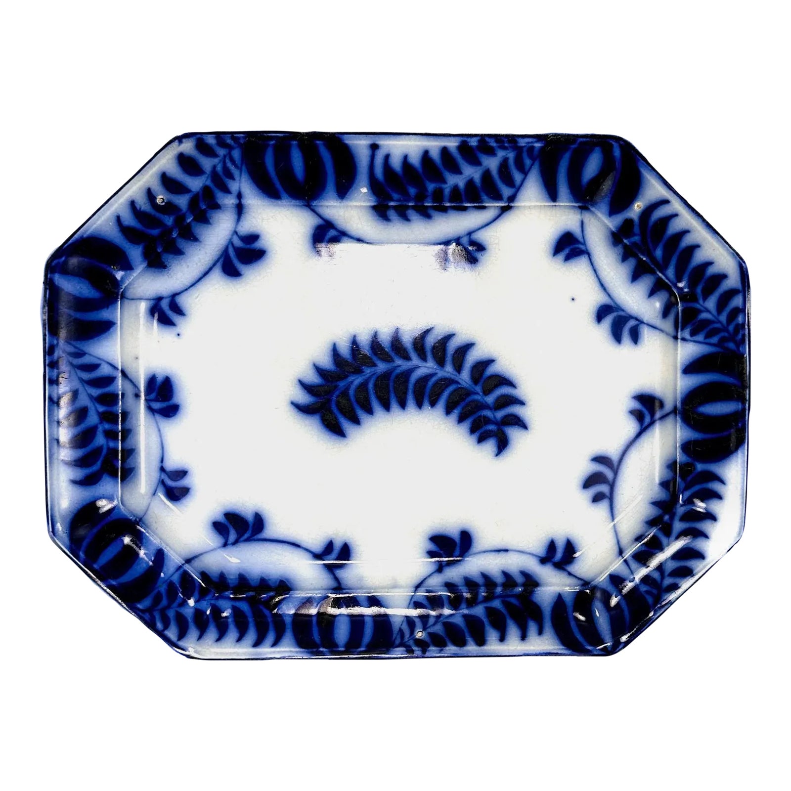 Early 19th Century Flow Blue Octagonal Serving Platter | Chairish