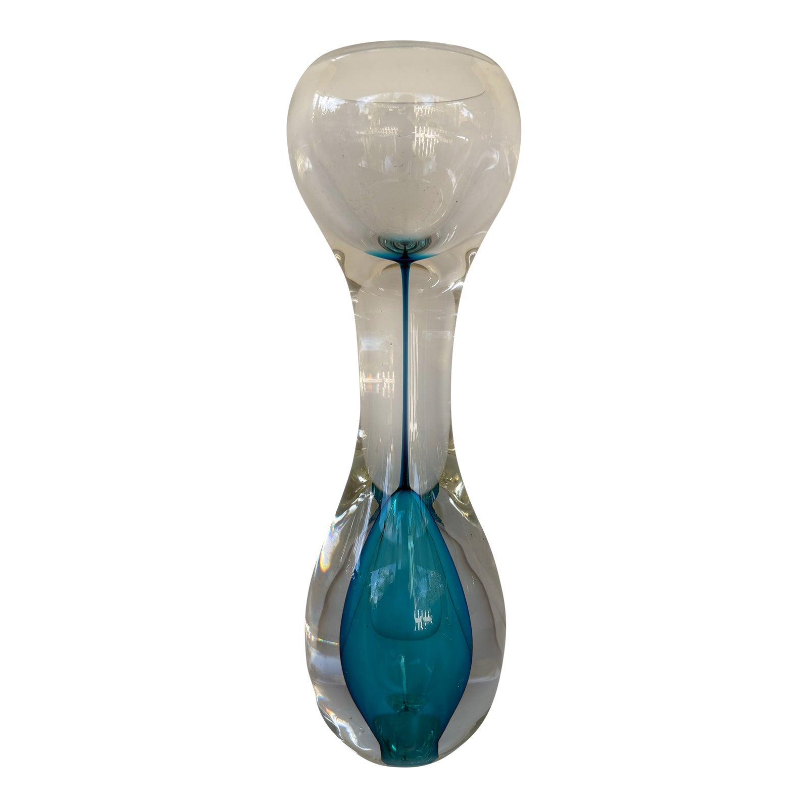 Jacob Pfeifer Signed Art Glass Candleholder With Aqua Encased Core 12 ...