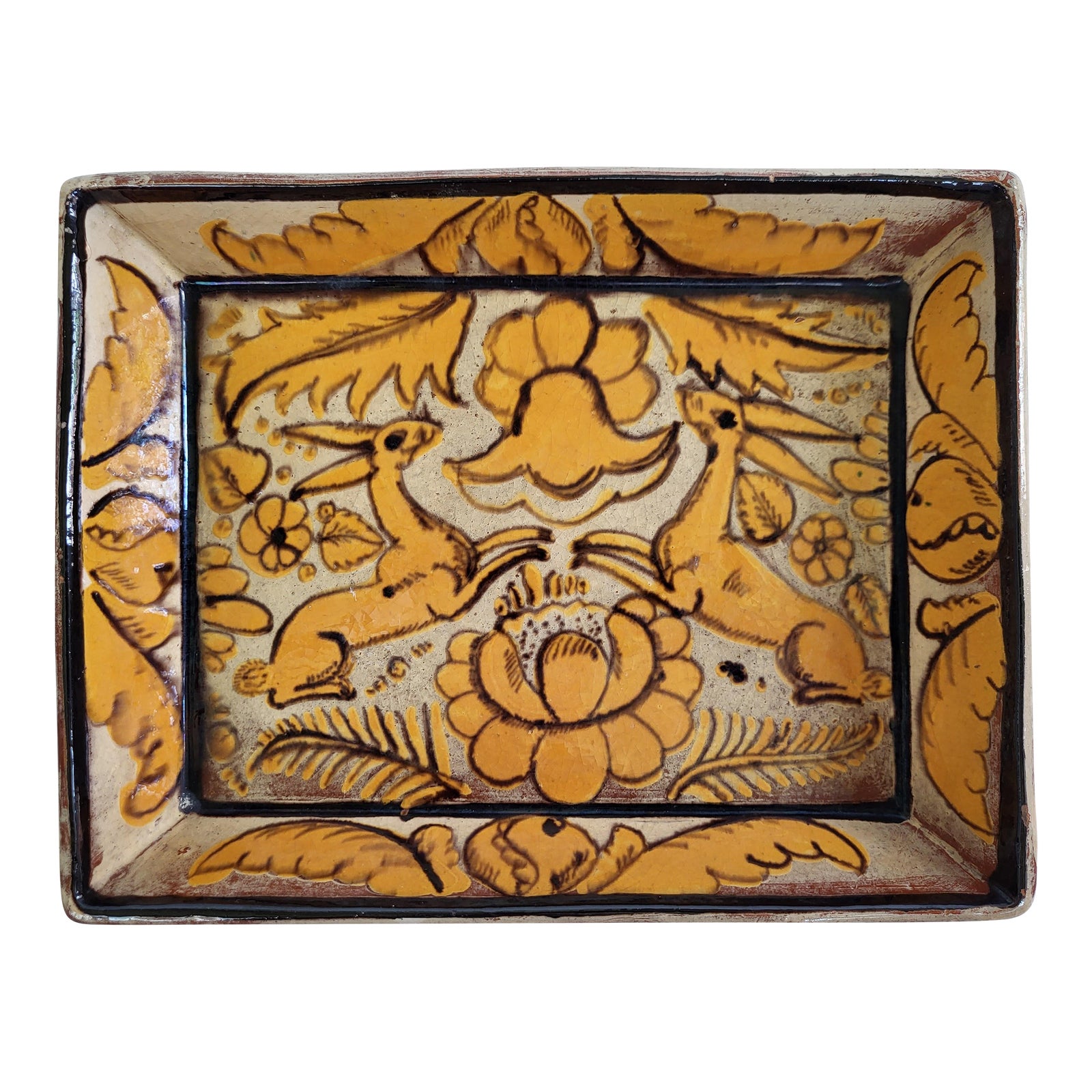 1990s Fantasia Folk Mexico Pottery With Yellow Deer & Floral Motif ...
