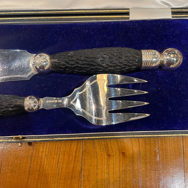 Antique English Victorian Stag Carving Set | Chairish