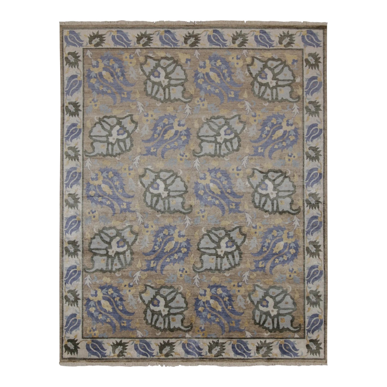 Rug & Kilim’s Classic Style Rug in Brown With Beige and Blue Floral ...