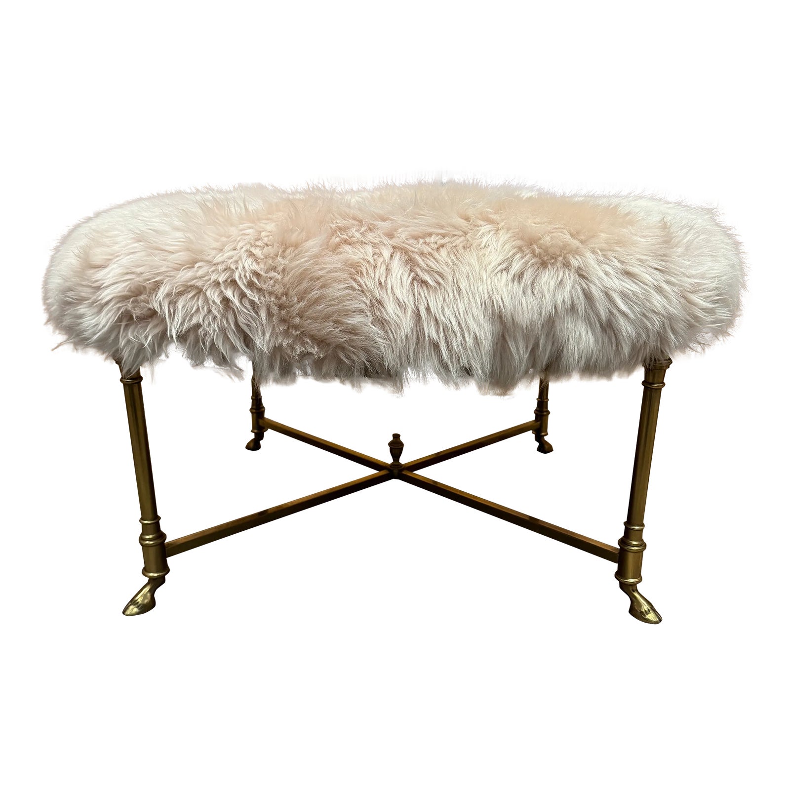 Hollywood Regency La Barge Brass Hoof Ottoman Reupholstered in Pale ...