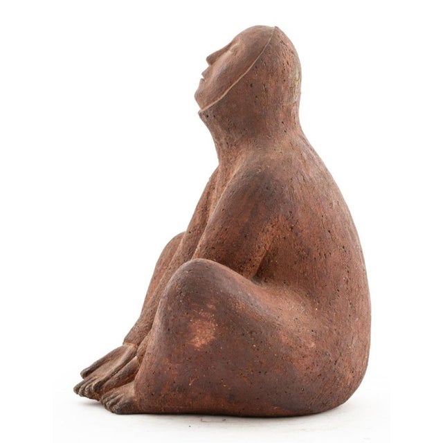 Abstract Red Clay Sculpture of a Seated Figure | Chairish