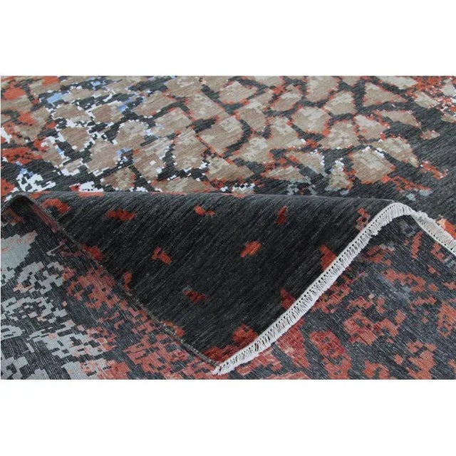 1990s Vintage Handwoven Rust/Multi Modern Wool and Silk Area Rug | Chairish