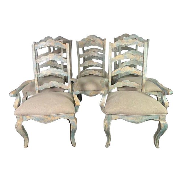 Set of Eight French Painted Ladder Back Dining Chairs | Chairish