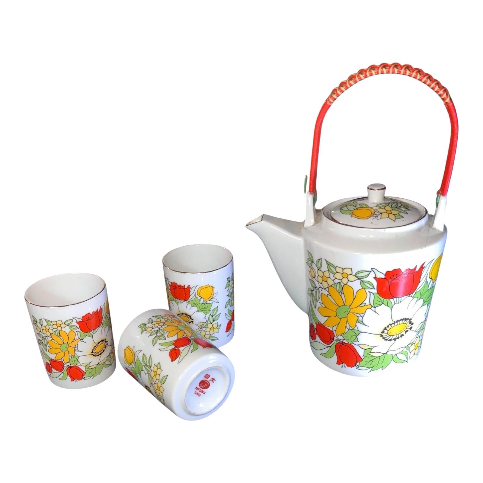 Vintage Gold Rimmed Porcelain 4 Piece Tea Set | Chairish