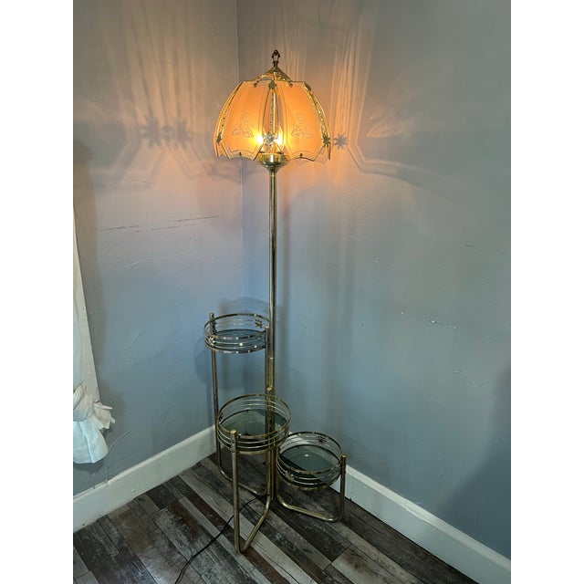 Vintage Brass & Glass Three-Tier Plant Stand + Touch Lamp | Chairish