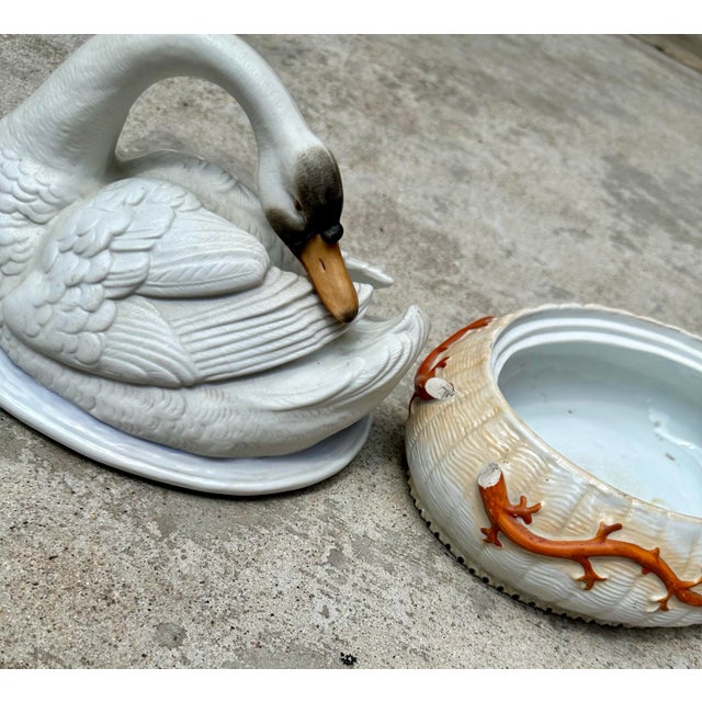 Antique Staffordshire Porcelain Lidded Soup Tureen Swan With Red Coral ...