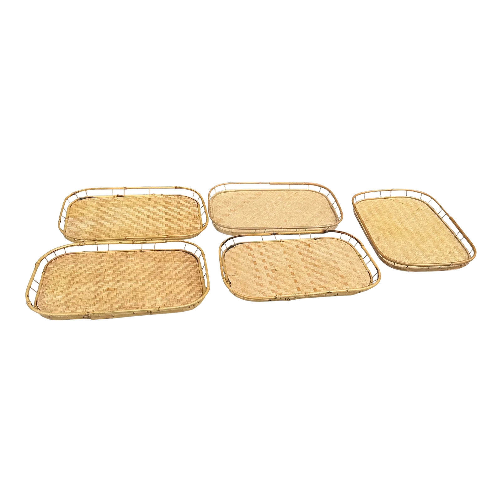 1970s Collection of Wicker Bamboo Trays- Set of 5 | Chairish
