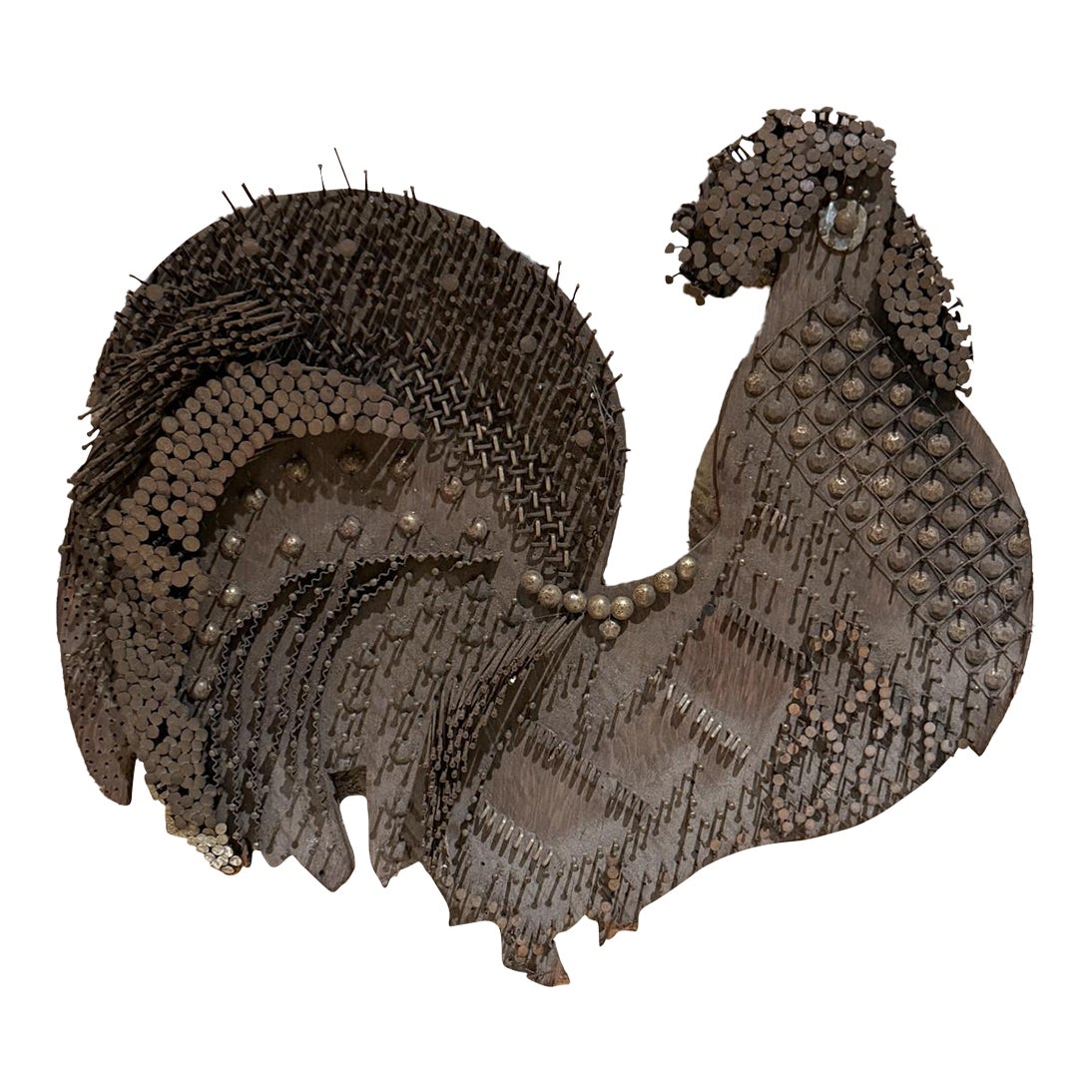 Mid 20th Century Tramp Art Rooster Nail Wall Sculpture | Chairish