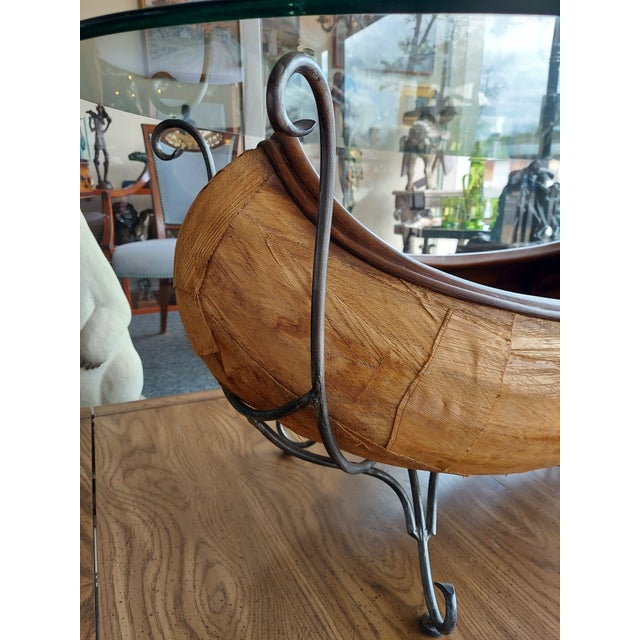 1970s Vintage Wrought Iron, Wood and Glass Canoe Coffee Table | Chairish