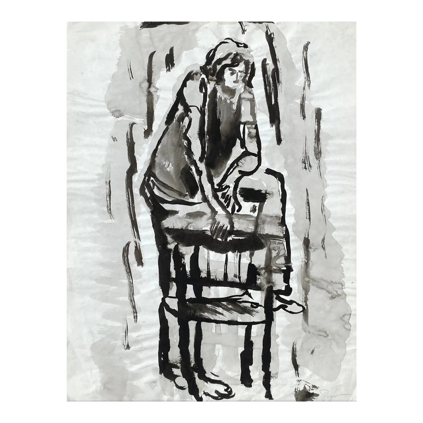 1980s Richard Snyder Watercolor of Figure | Chairish