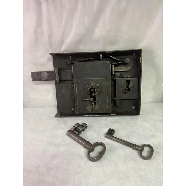19th Century Bank Lock with Double Cast Iron key | Chairish