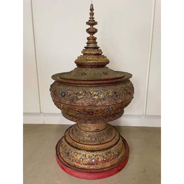 Burmese 19th Century Wood Temple Urn | Chairish