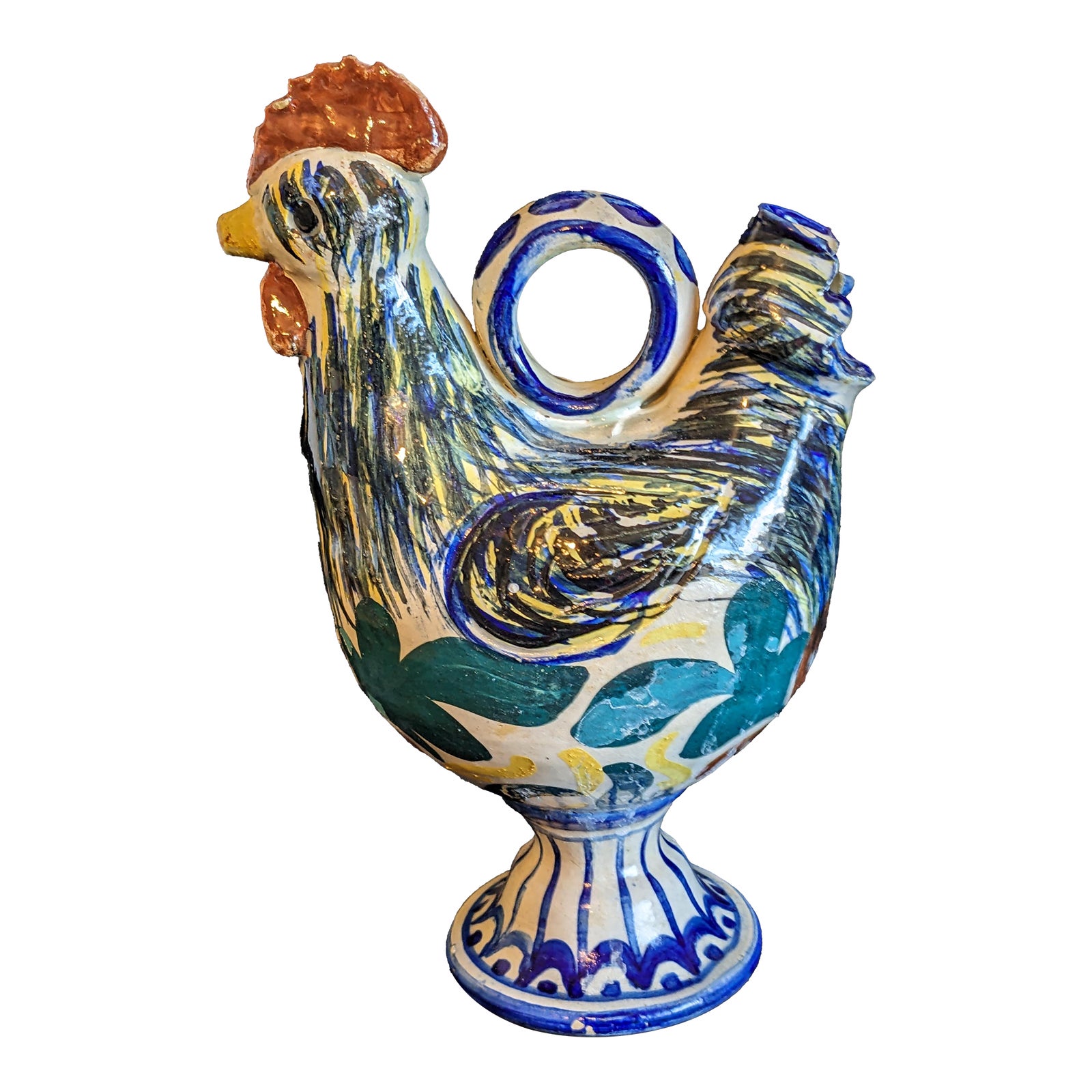 Antique 1920s Hand-Painted Ceramic Rooster Pitcher | Chairish