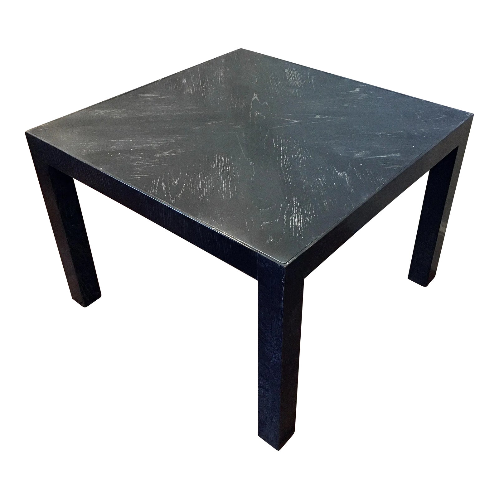 Ebonized Oak Square Parsons Side or Coffee Table With Cerused Grain ...