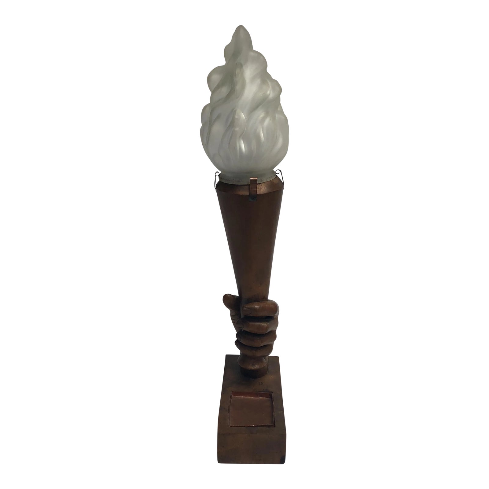 1920s Art Deco Carved Hand Wooden Torch Lamp | Chairish