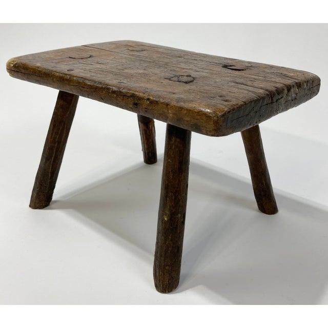 Antique Primitive Wood Stool | Chairish