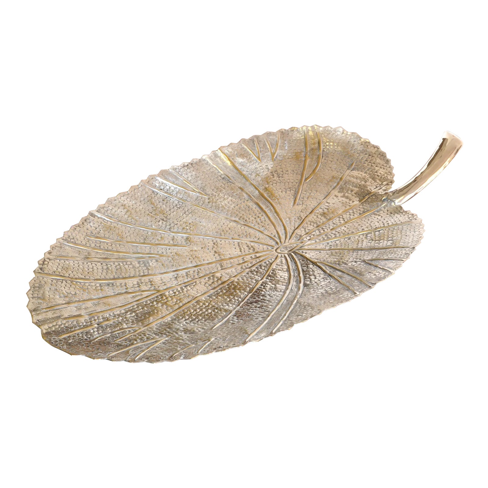 1950s Art Deco Ball Feet Hammered Silver Plate Lotus Leaf Platter ...