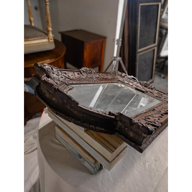 18th Century Foxed Mirror in Carved Wooden Frame | Chairish
