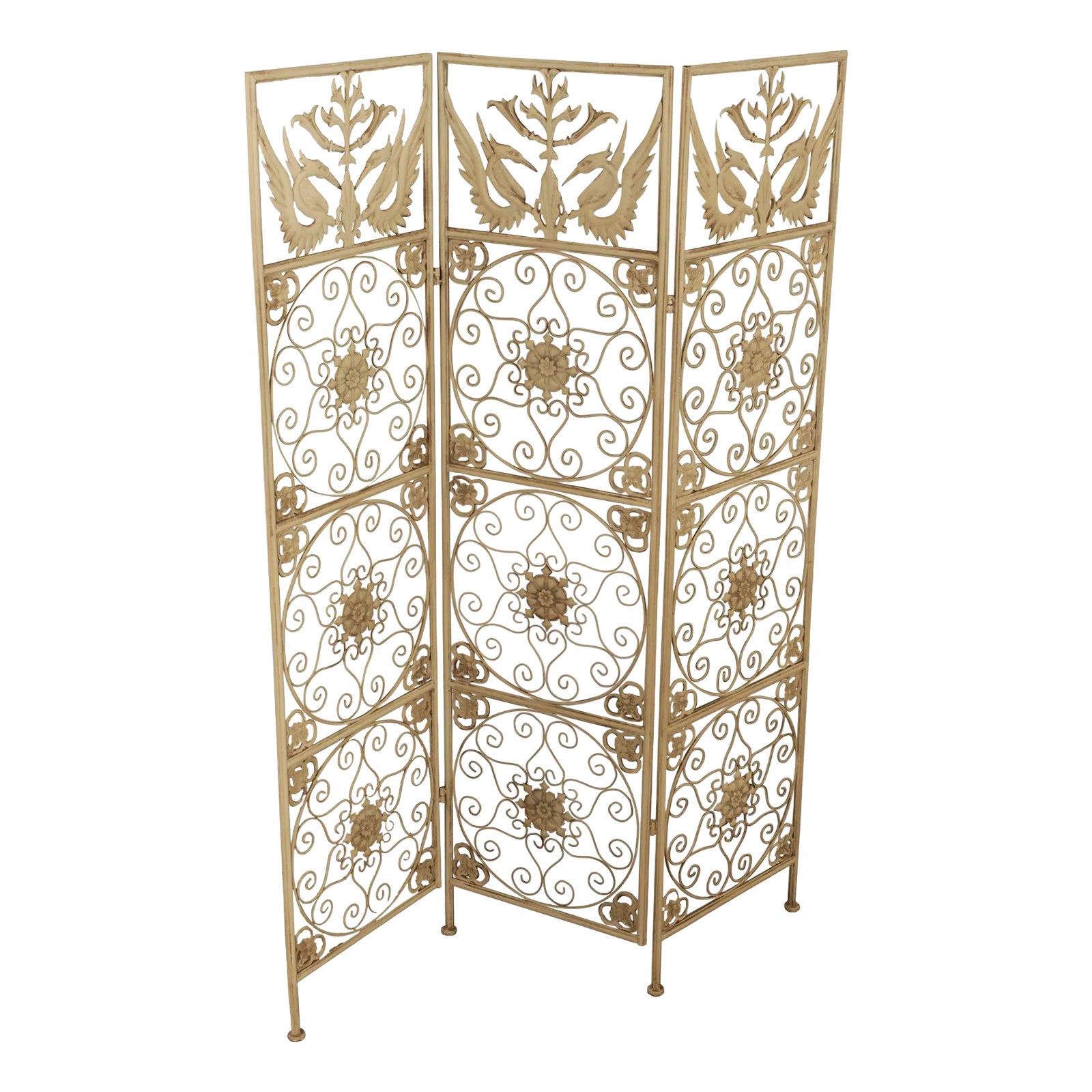 Enameled Wrought Iron Three-Panel Room Screen | Chairish