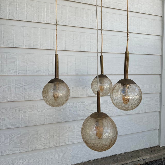 Vintage German Doria Leuchten Pendant Light Tiered Crackle Bulbs | Chairish