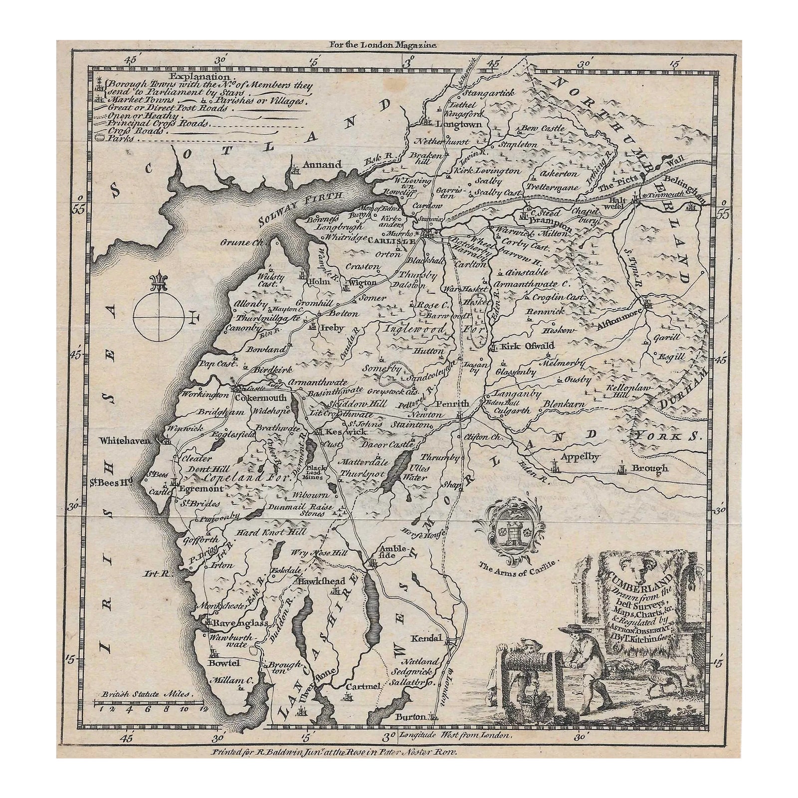 Antique English Map of Cumberland County by Thomas Kitchins | Chairish