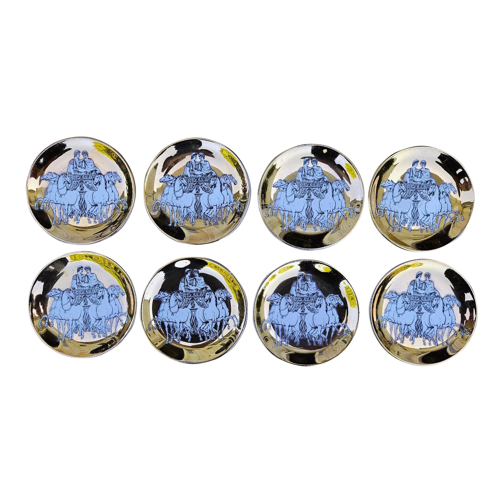 Piero Fornasetti Neo-Classical Ceramic Coaster Set of Eight With Roman ...