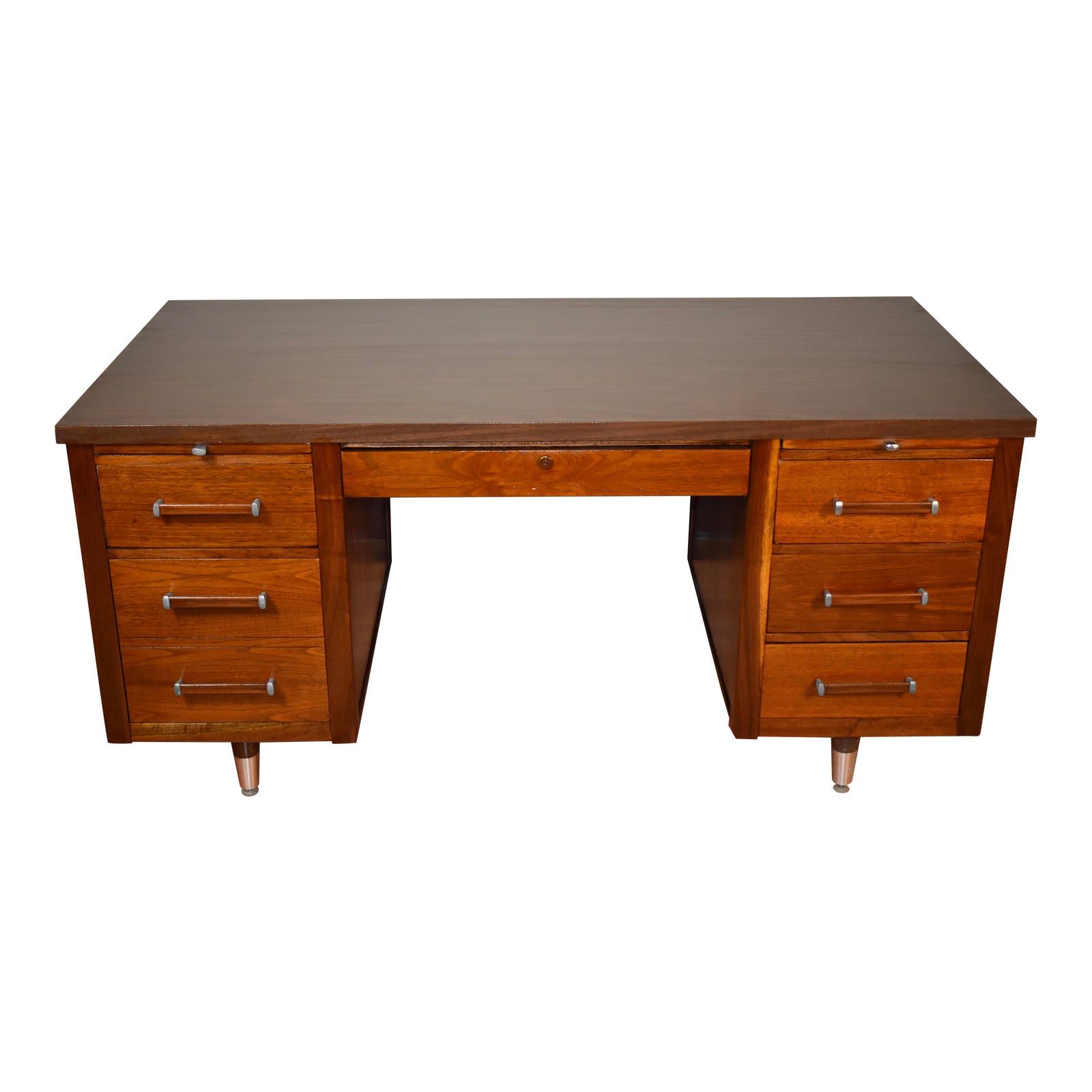 Mid Century Modern Alma Company Desk Walnut Office Desk | Chairish
