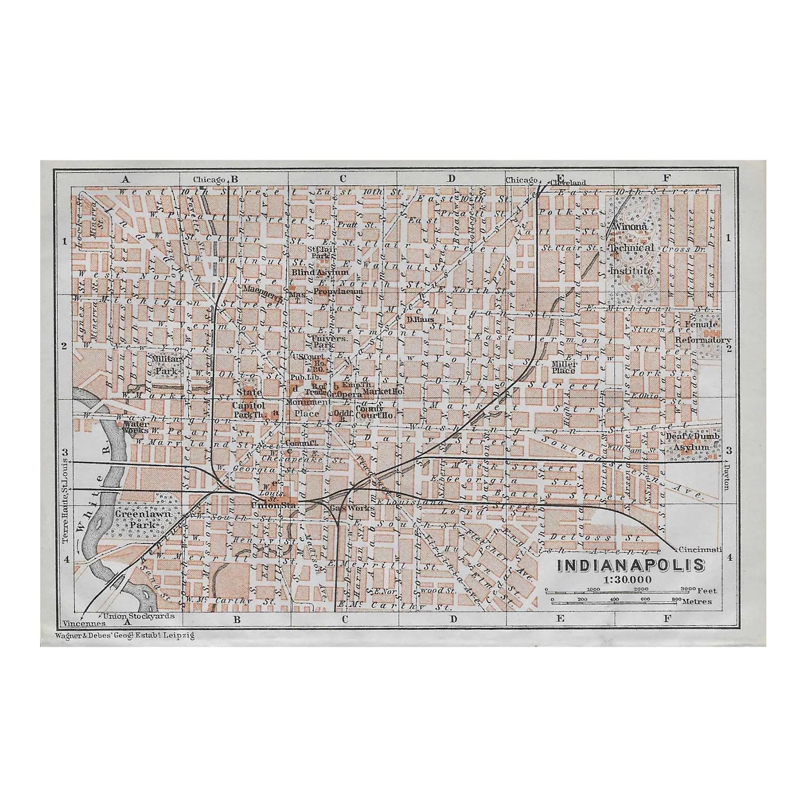 1909 Antique Map of Indianapolis | Chairish
