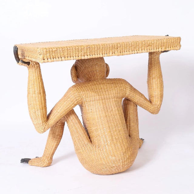 Mario Torres Mid Century Wicker Monkey Console | Chairish