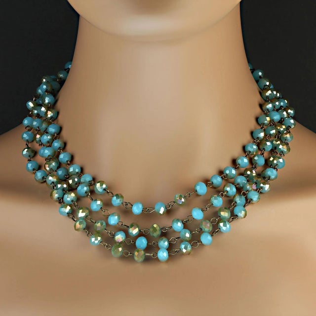 Teal / Bronzy Crystal Bead Necklace | Chairish