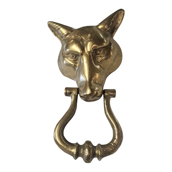 Vintage Solid Brass Fox Head Door Knocker | Chairish