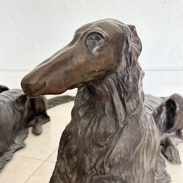 Pair of Fine Cast Opposing Borzoi Bronze Dog Sculptures in Repose ...