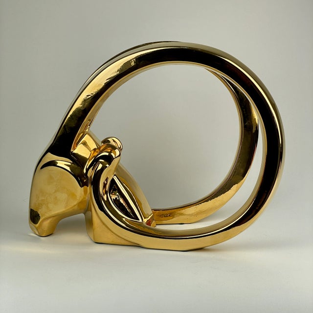 Vintage 18k Gold Gilded Ceramic Ram Head Sculpture by Jaru - Circa 1980 ...