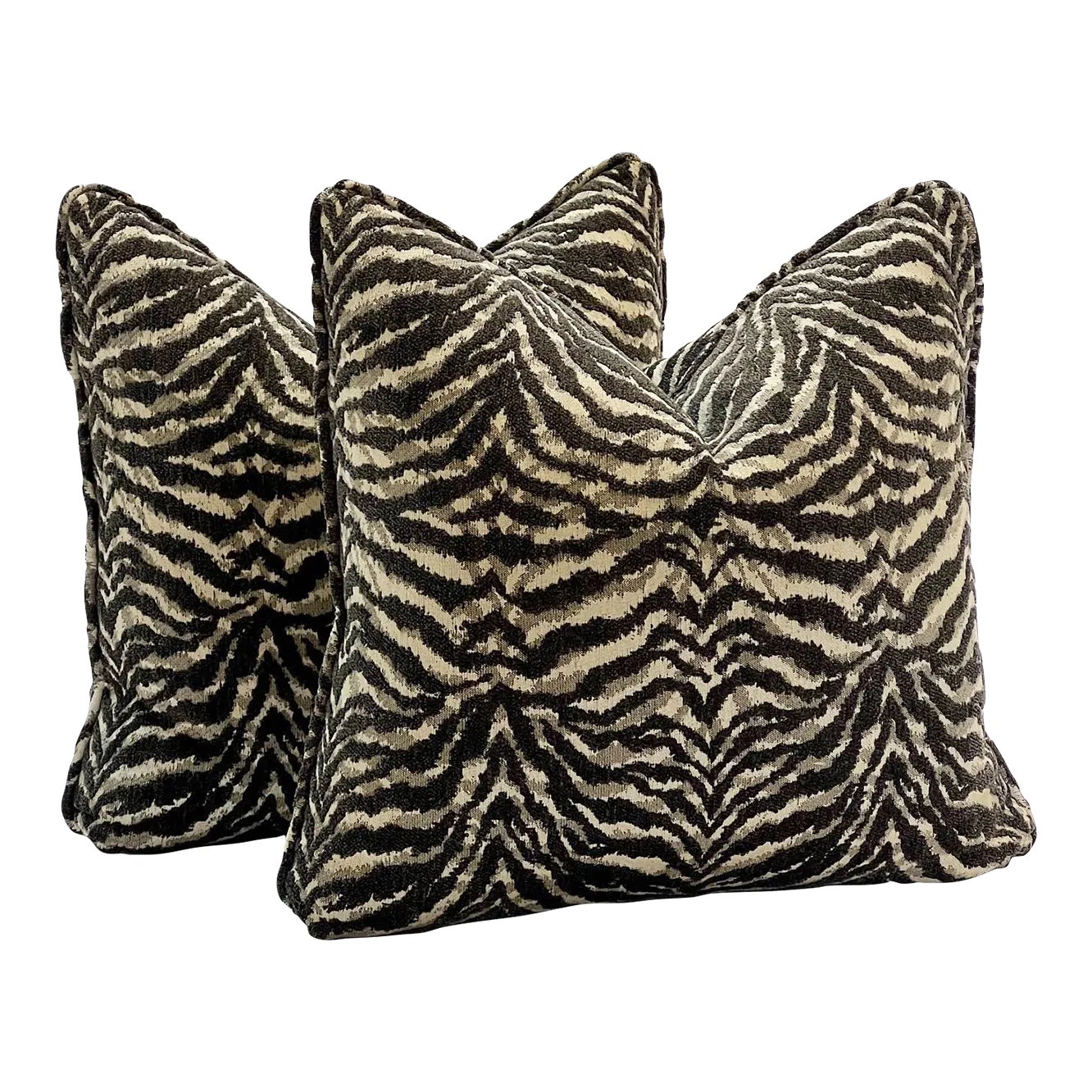 Pair of Custom Tiger Chenille Pillows | Chairish
