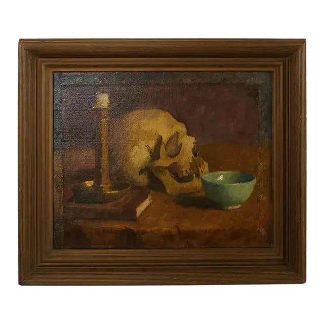 American School Memento Vanitas Still Life Canvas Painting | Chairish