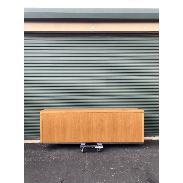 7’ Long & Lean Minimalist Custom Rift Oak + Chrome Credenza Cabinet ...