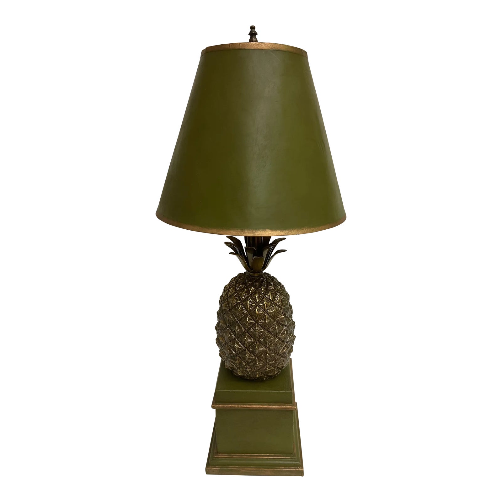 Vintage Painted Green Brass Pineapple Table Lamp With Hand Painted ...