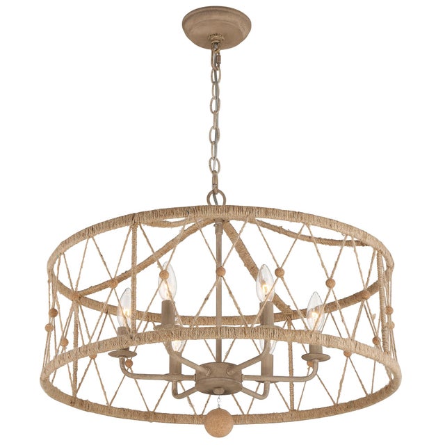 Brixton 6 Light Tan Jute Chandelier | Chairish