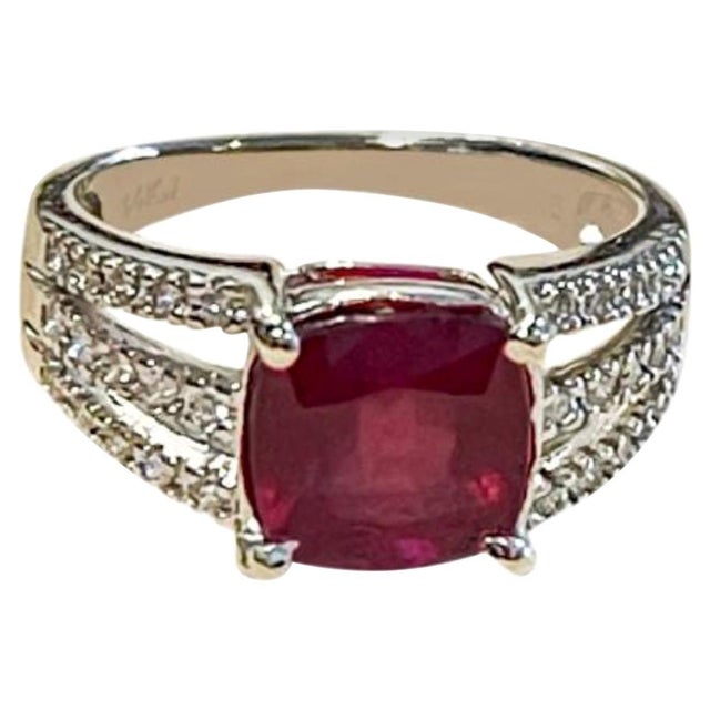 3 Carat Cushion Treated Ruby and 1 Carat Diamond 14 Karat White Gold ...