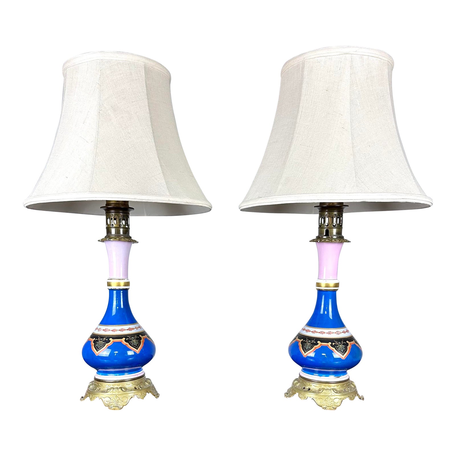 19th Century French Arabesque Hand Painted and Gilt Porcelain Converted ...