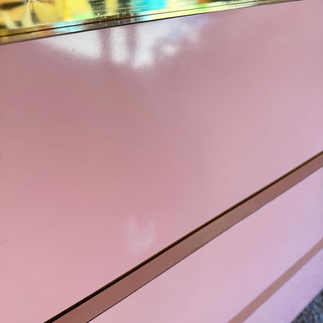 Postmodern Pink Lacquer Laminate Waterfall Highboy Dresser With Gold ...