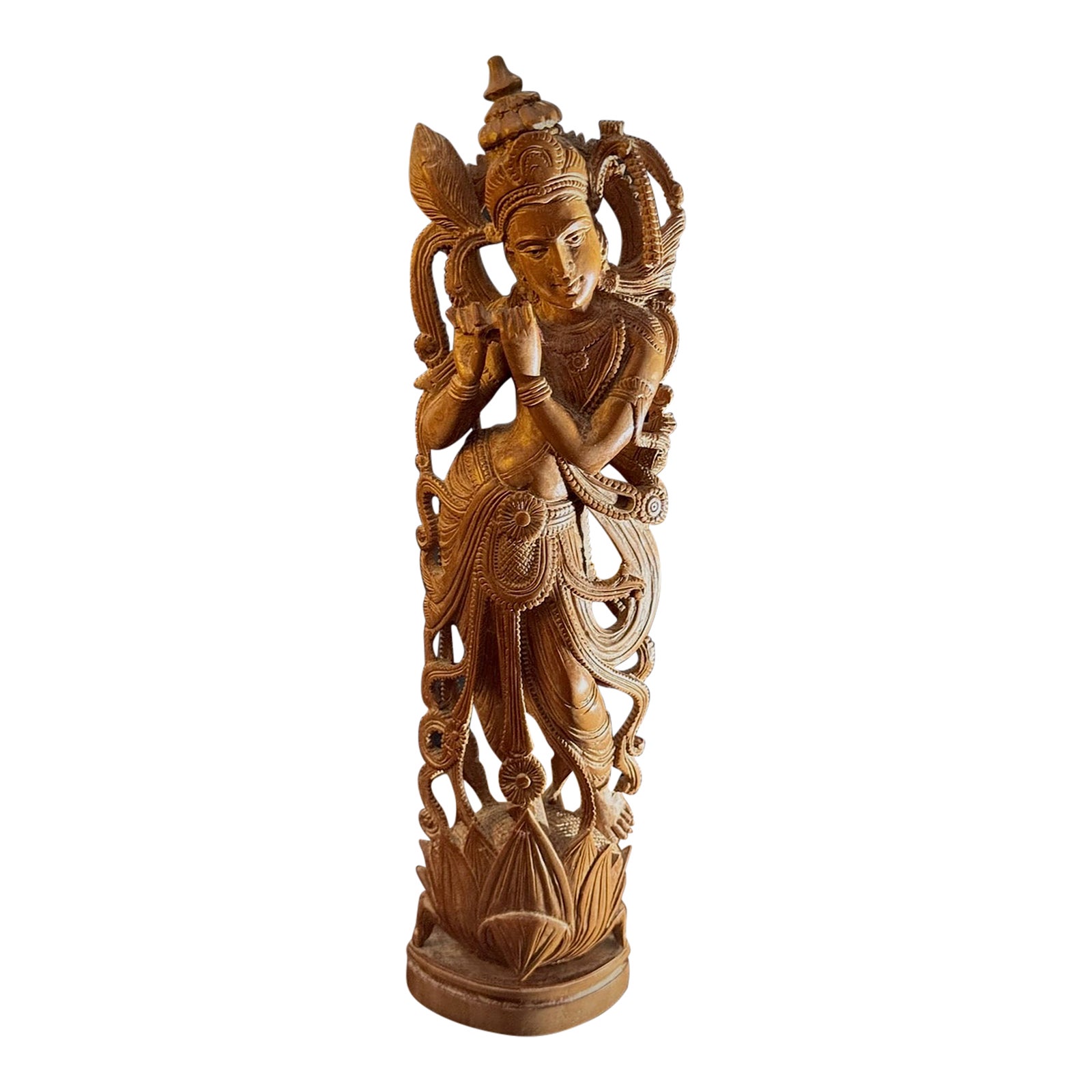 Balinese Hand-Carved Dewi Sri Statue • Jackfruit Wood • Lotus Pedestal ...