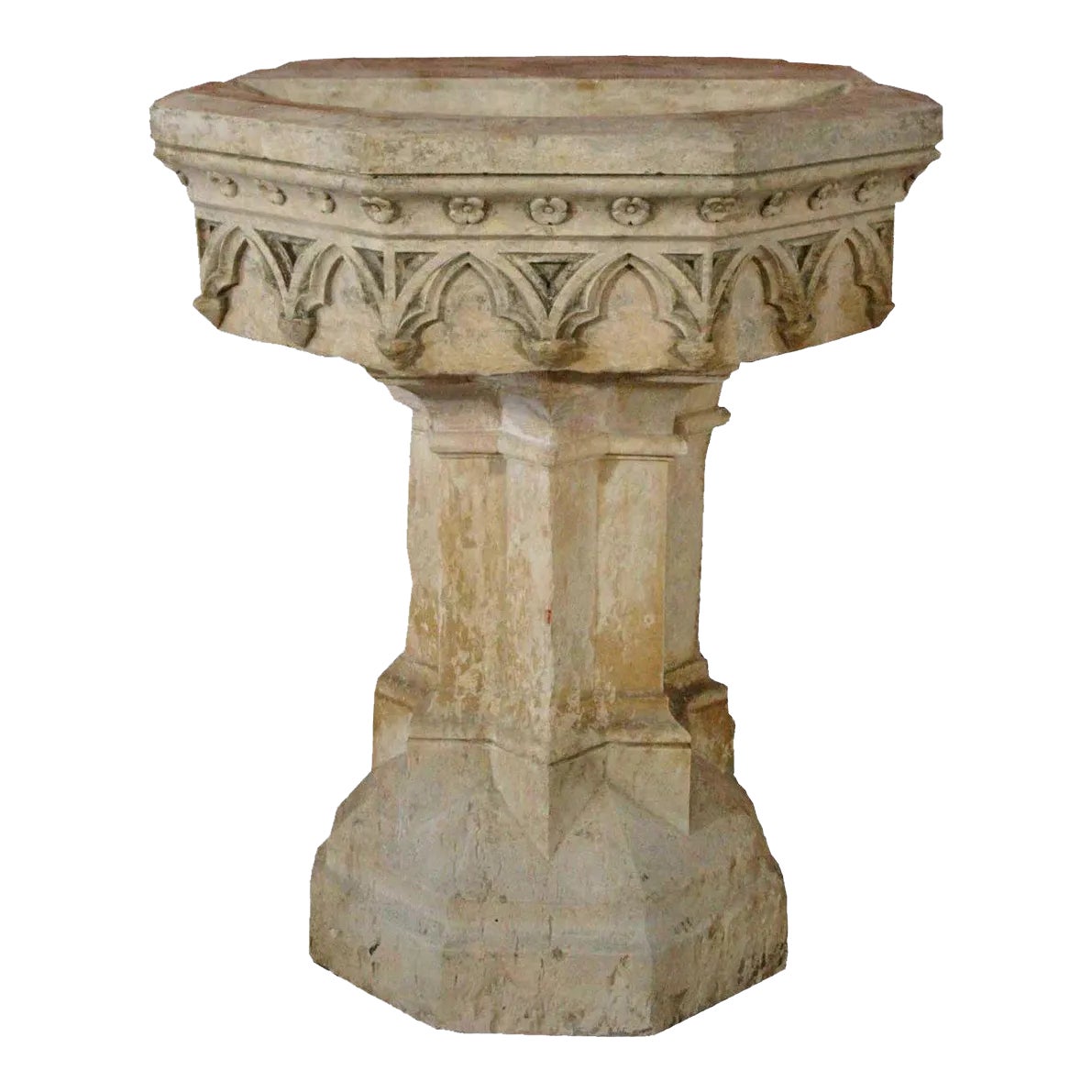 French Gothic Revival Hard Stone Fountain Pedestal Basin | Chairish